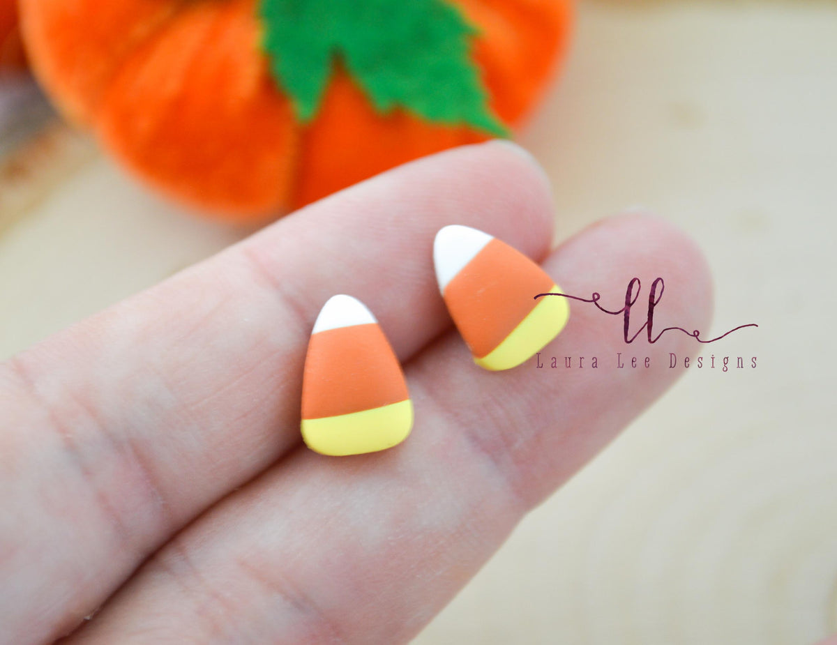 Clay Stud Earrings || Candy Corn – Shop Laura Lee Designs