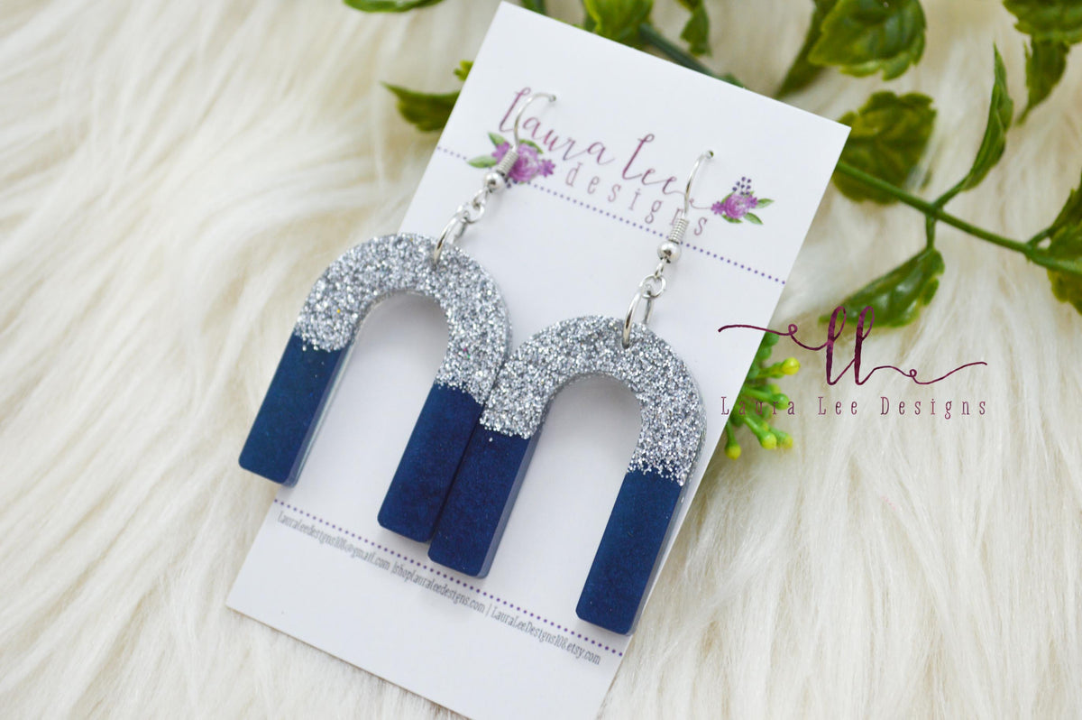 Arch Resin Earrings || Navy Blue and Silver Glitter – Shop Laura Lee ...